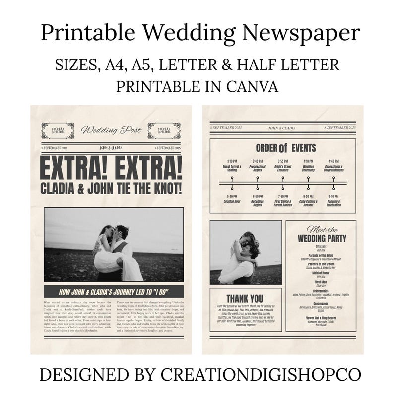 Wedding Day Newspaper Template | Canva Printable Wedding Newspaper ...