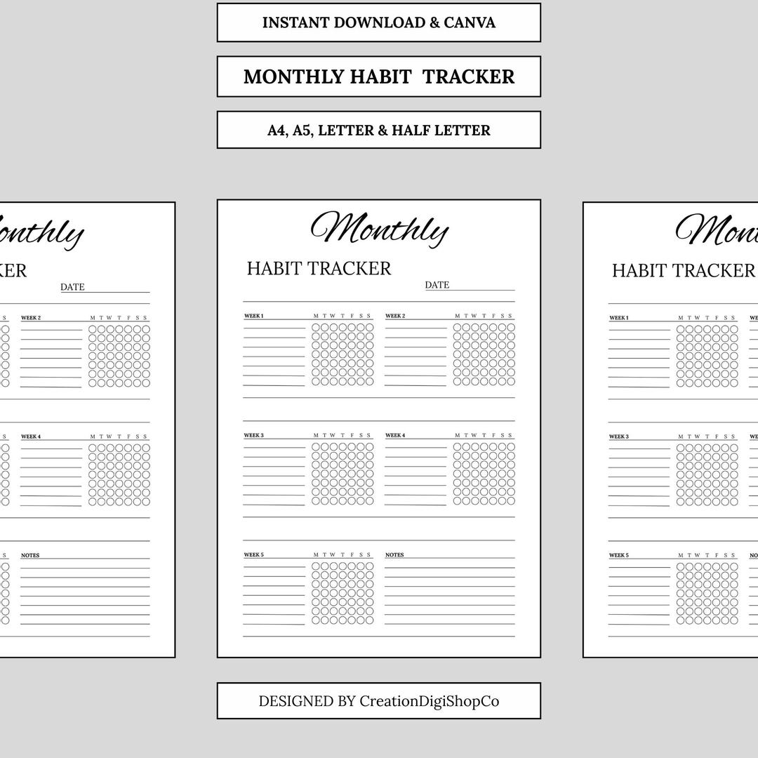 Monthly Habit Tracker Printable | Simple Habit Log PDF | Large ADHD ...