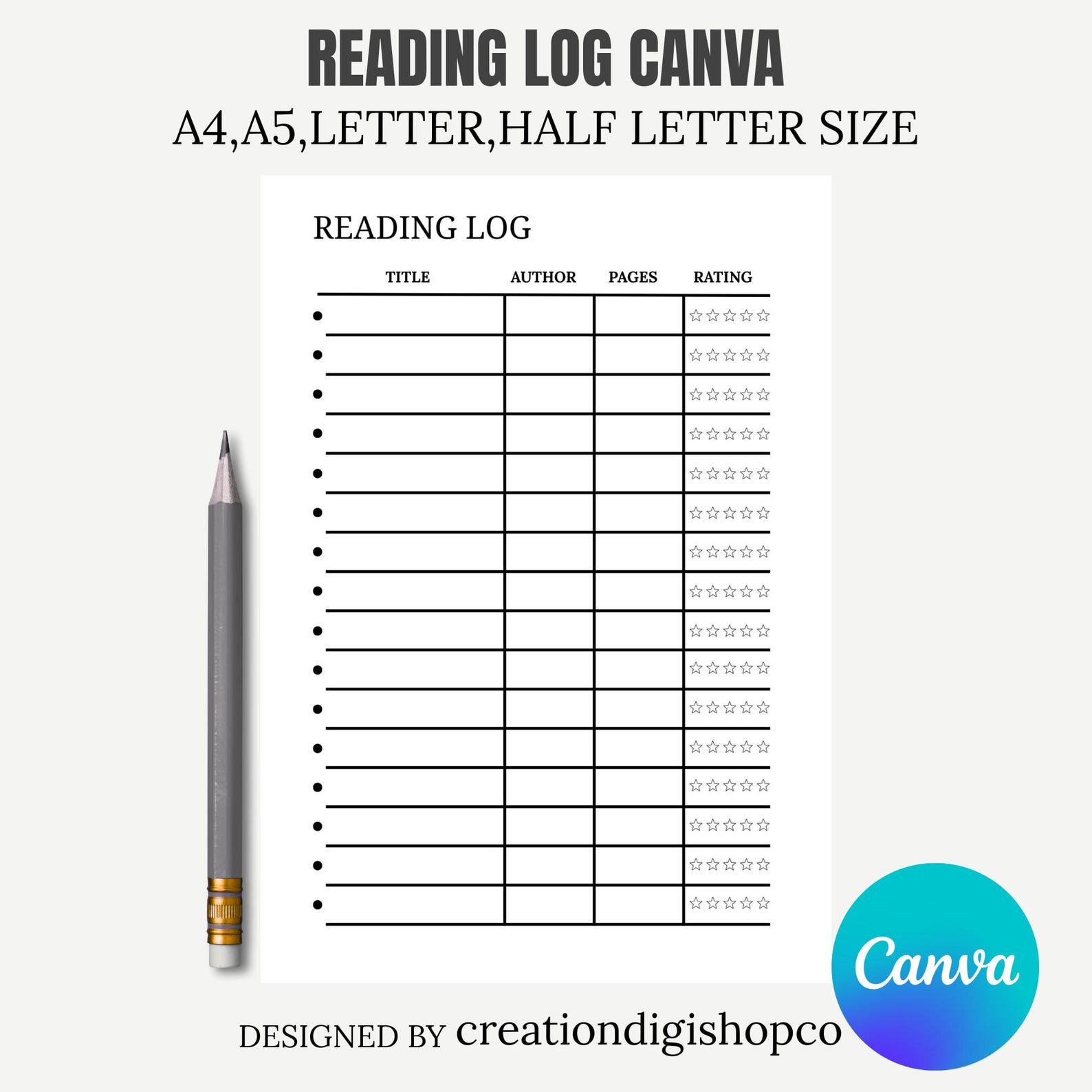 Student Reading Log Printable | Daily Reading Journal Log | Track Books ...