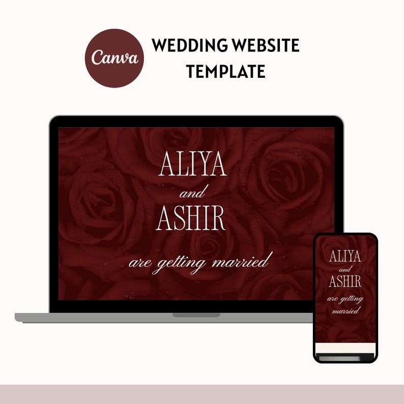 Modern Minimalist Wedding Website Template | Burgundy Boho Suite (canva ...