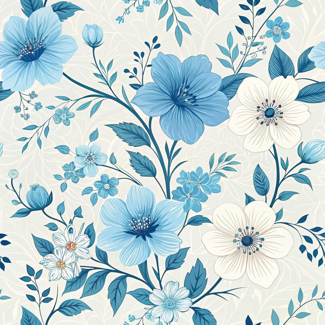 Cool Wildflower Seamless Repeating Floral Patern Blue and White Flowers ...