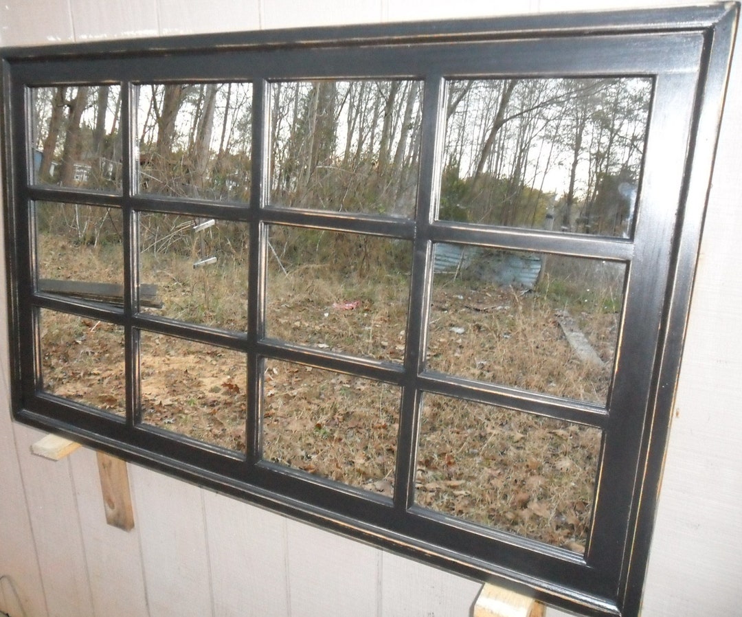 Window Pane Black Mirror , Rustic Mirror , Mantel Mirror , Multipane ...