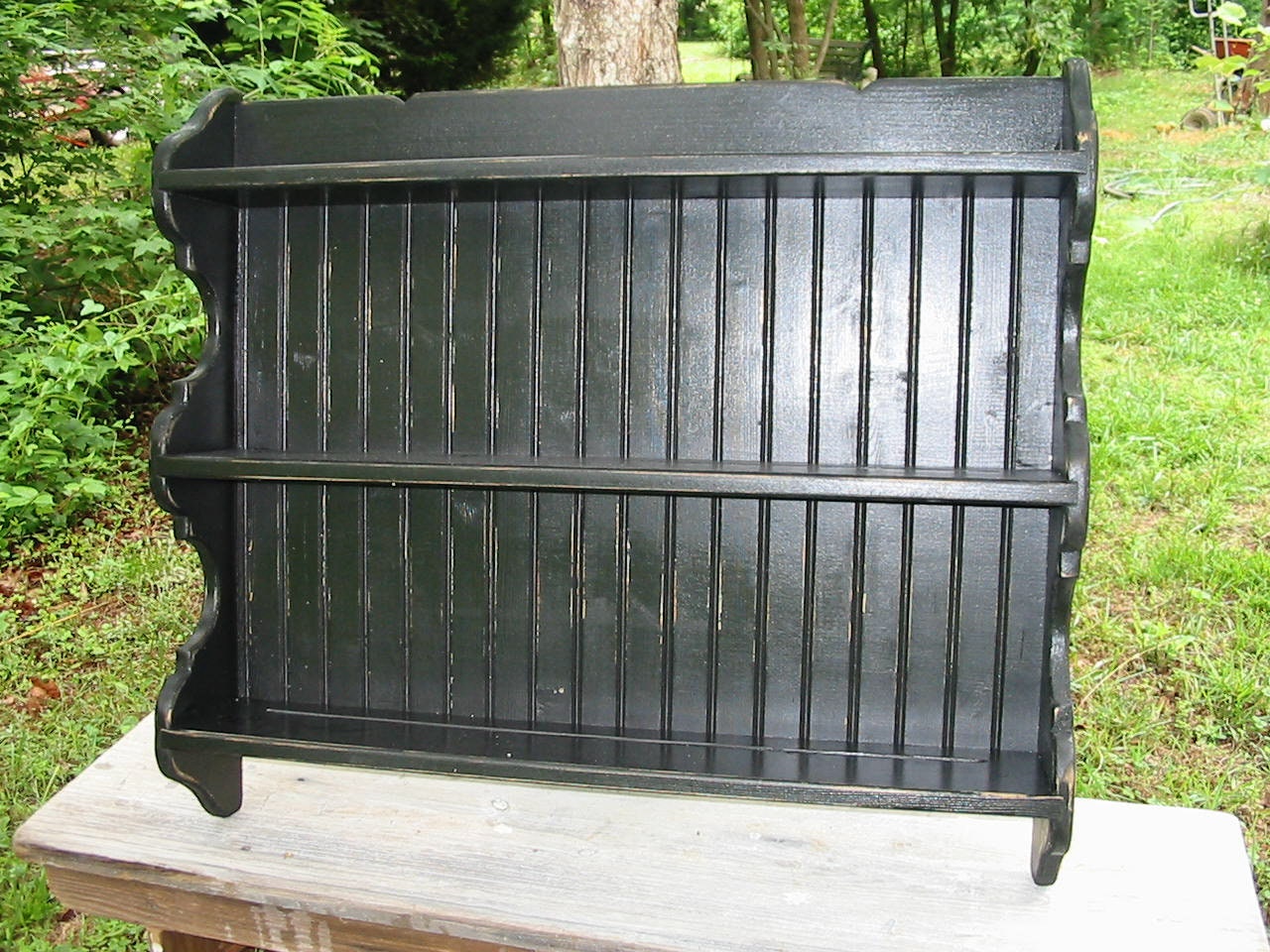 Distressed Black Pottery Plate Rack , Cottage Plate Wall Shelf,. 24 28 ...