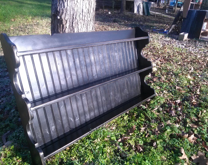 Distressed Black Pottery Plate Rack , Wood Shelf , Cottage Plate Wall ...