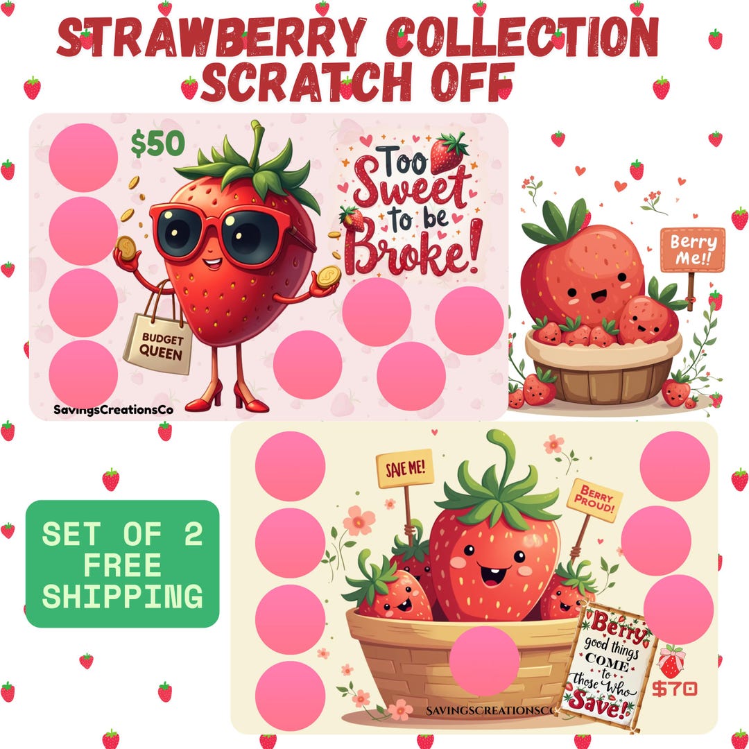 Strawberry Scratch off Savings Challenge - Set of 2 - Etsy