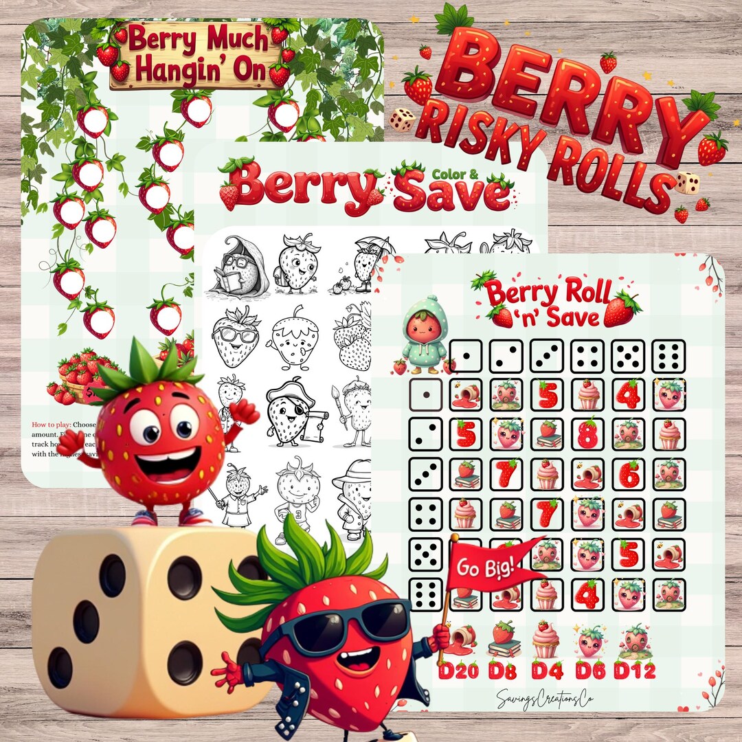 Strawberry Dice Savings Challenge, Bindo, Color & Save, Roll and Save ...
