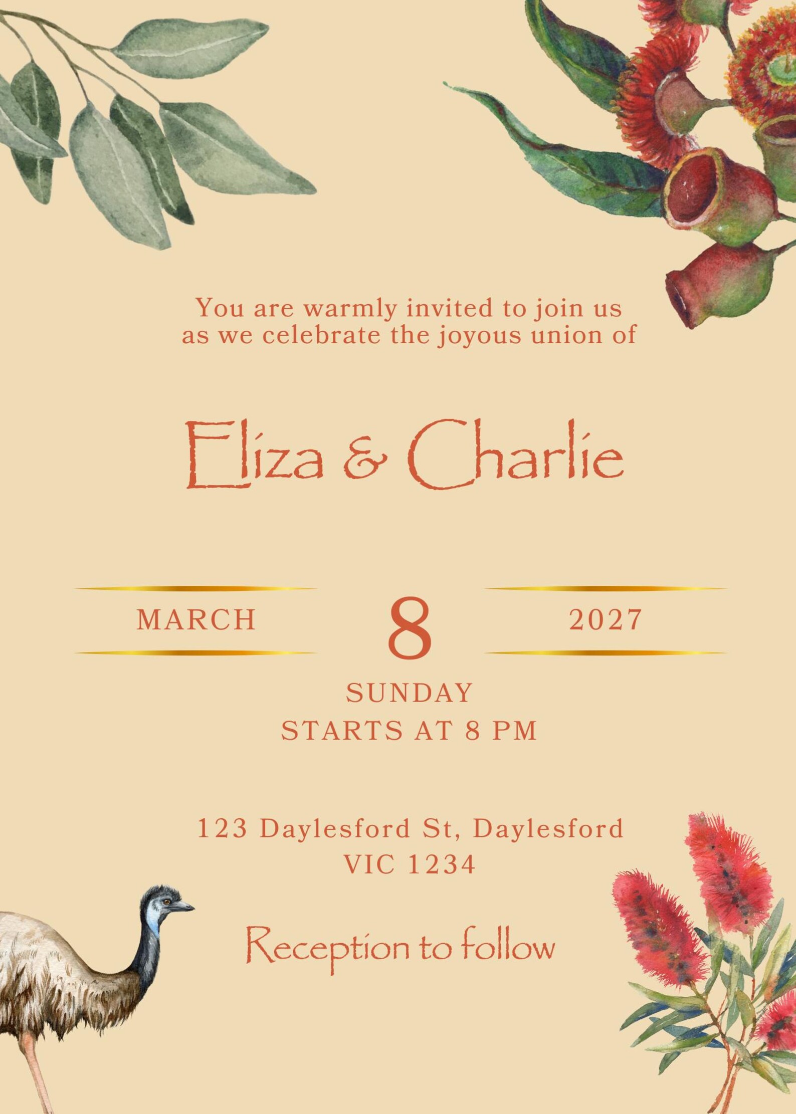 Editable Australian Wedding Invitation - Etsy
