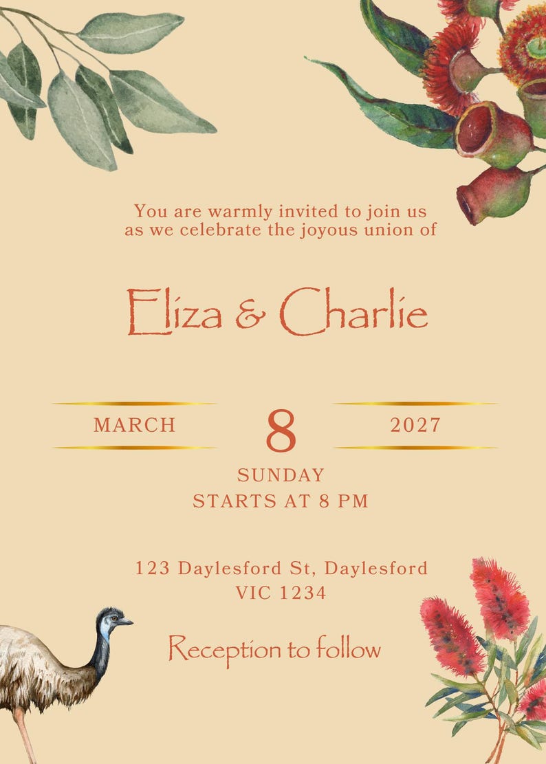 Editable Australian Wedding Invitation - Etsy