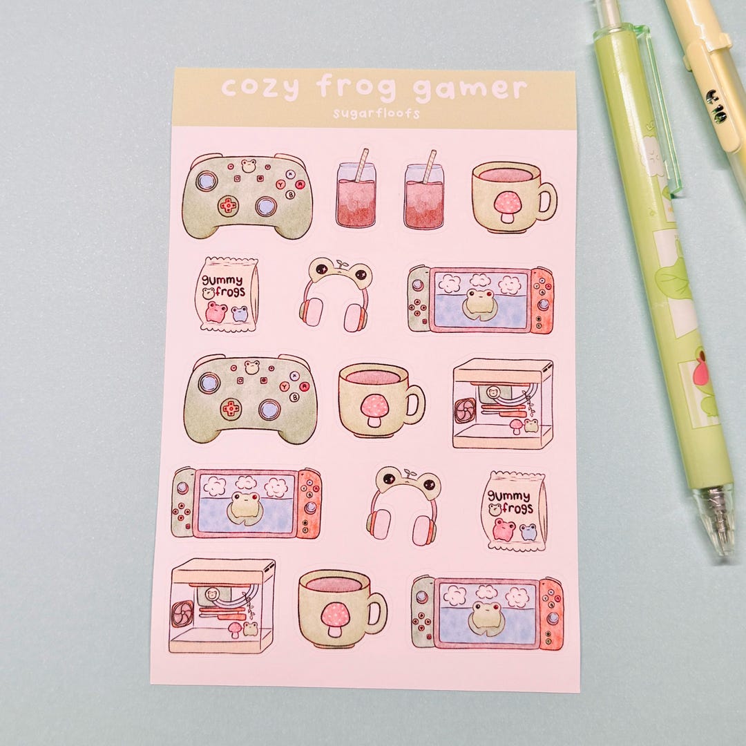 Cozy Frog Gamer Sticker Sheet - Etsy