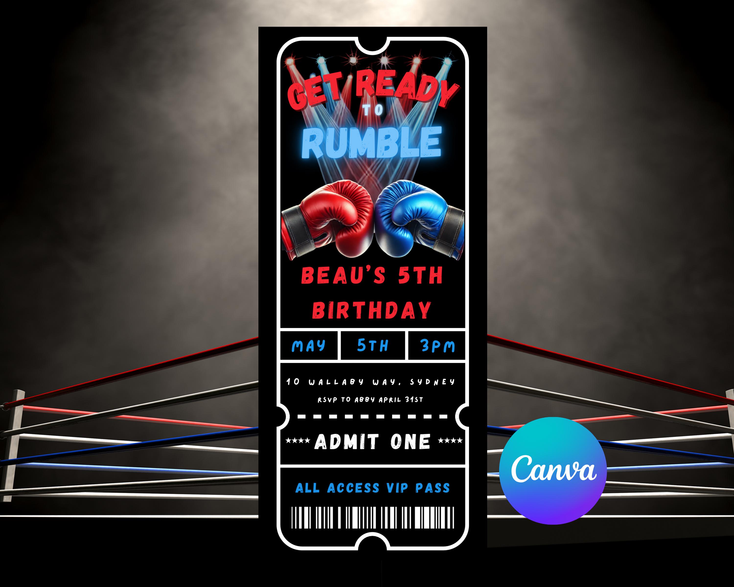 Boxing Invitation Boy | Editable Kids Boxing Ticket Birthday Party ...