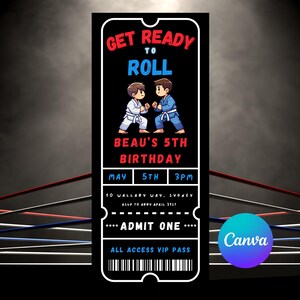 Martial Arts Invite Martial Arts Party Invitation Brazilian Jiu Jitsu ...