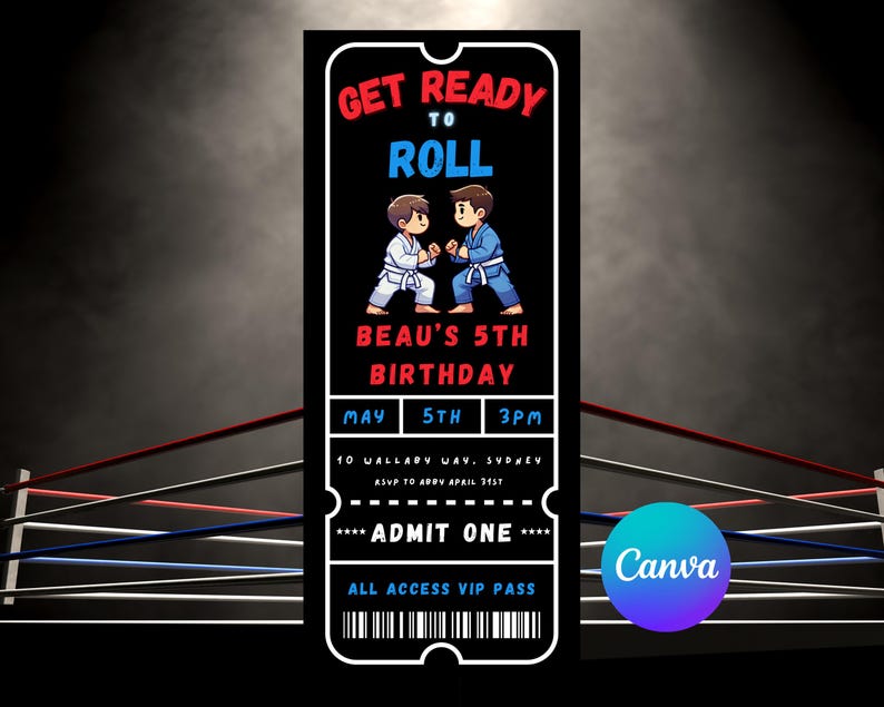Martial Arts Invite Martial Arts Party Invitation Brazilian Jiu Jitsu ...