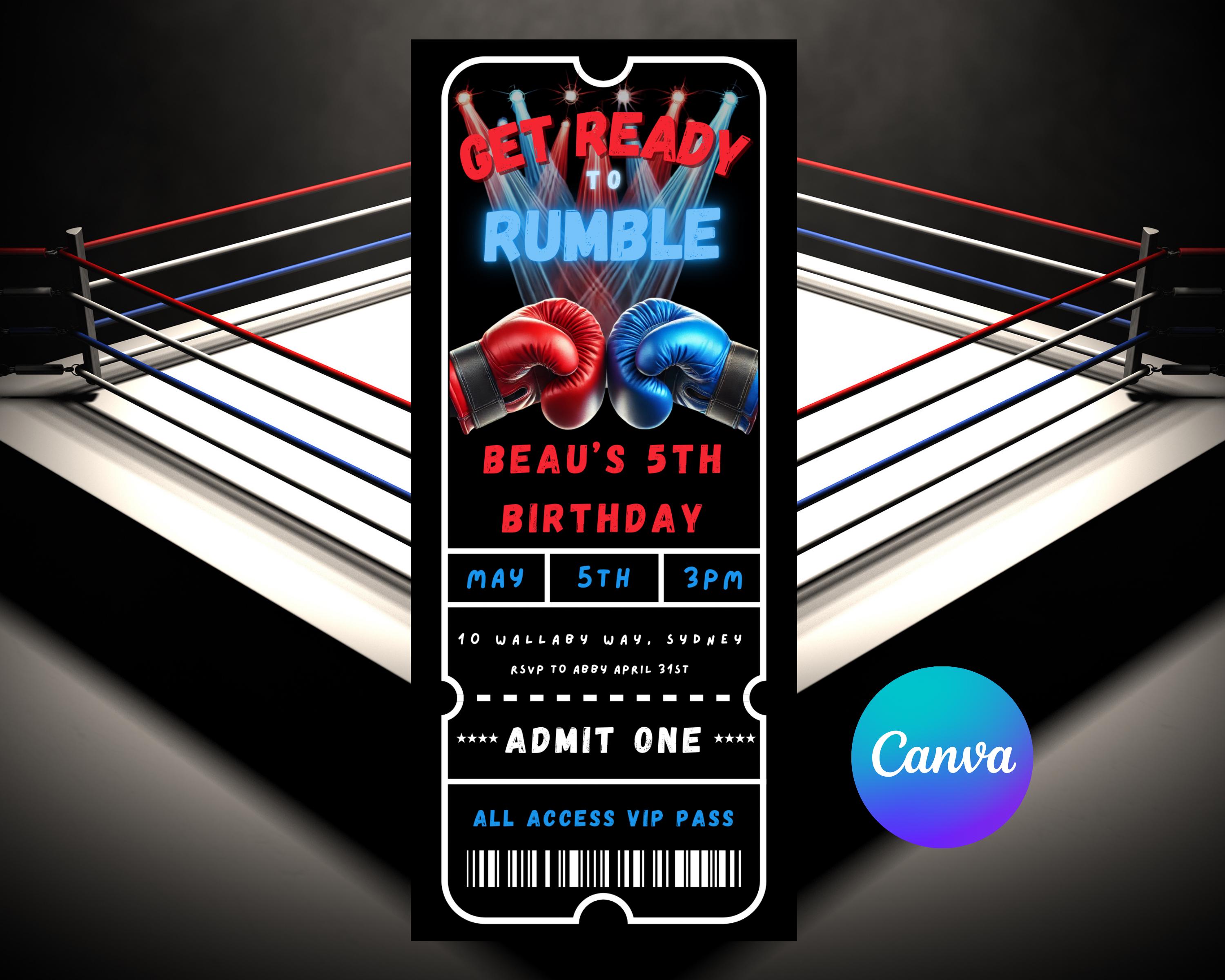 Boxing Invitation Boy | Editable Kids Boxing Ticket Birthday Party ...