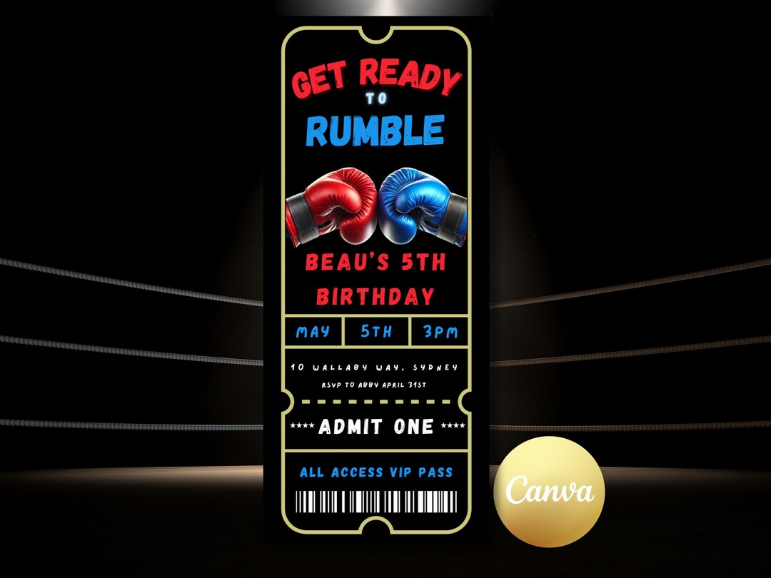 Boxing Birthday Invitation Boy Editable Kids Boxer Ticket Birthday ...