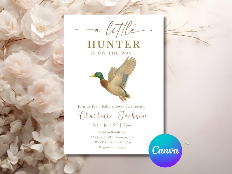 Editable Duck Hunting Baby Shower Invitation A Little Hunter Mallard ...