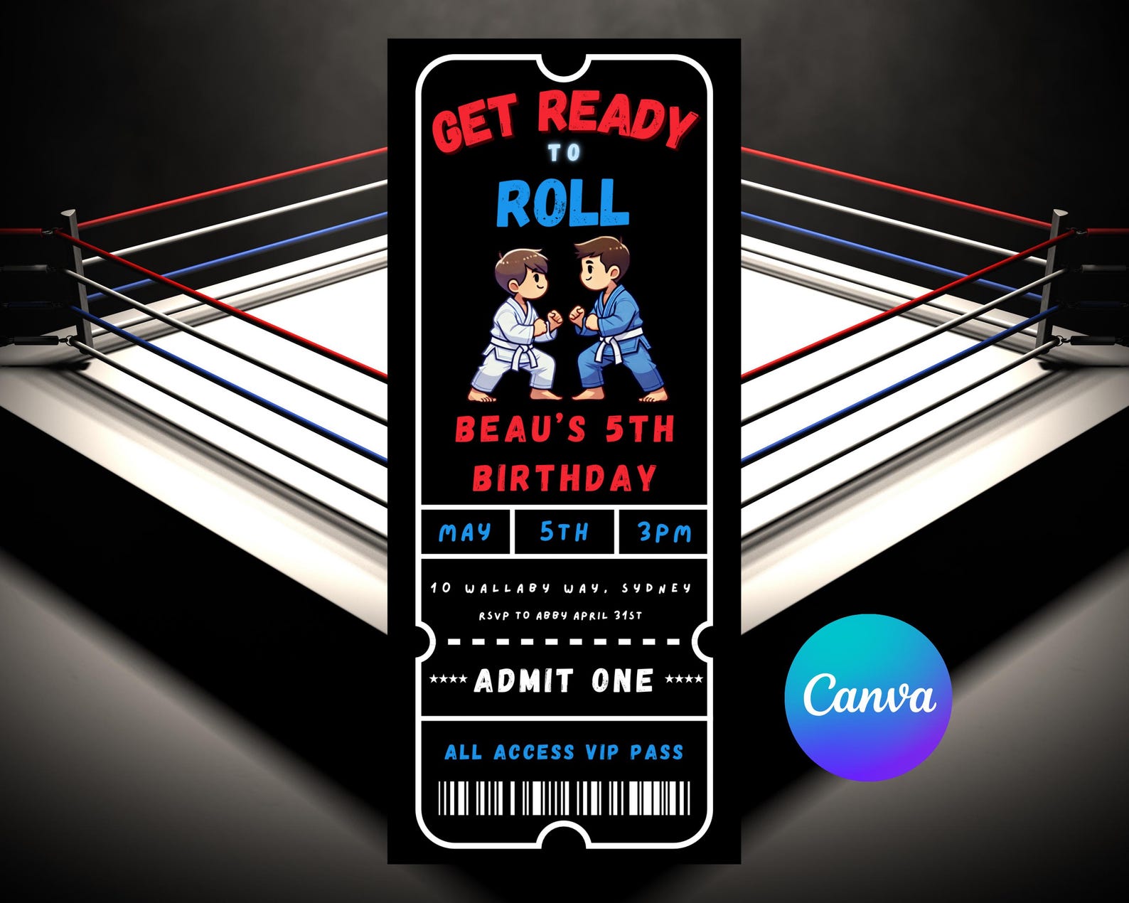 Martial Arts Invite Martial Arts Party Invitation Brazilian Jiu Jitsu ...