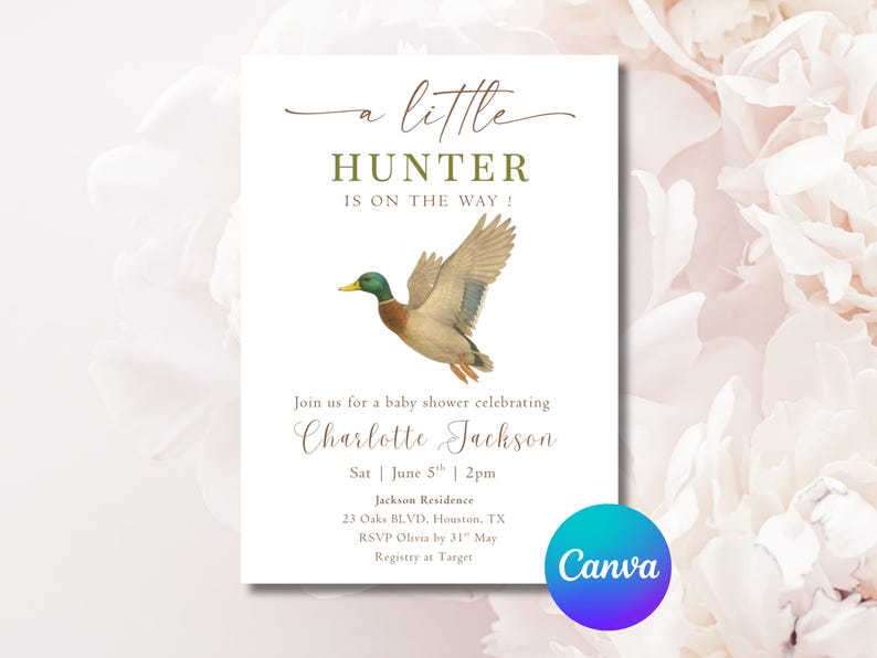 Editable Duck Hunting Baby Shower Invitation A Little Hunter Mallard ...