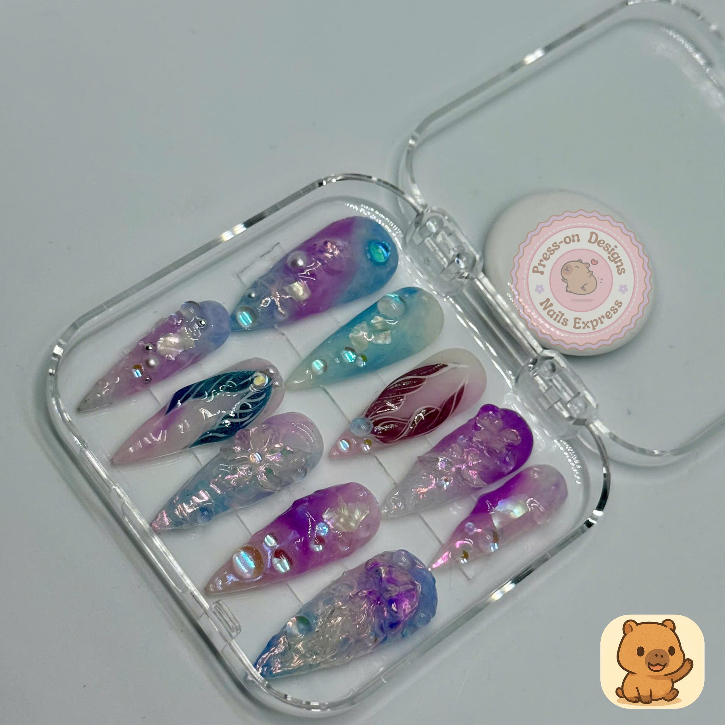 Iridescent Dream Press-on Nails – Pastel Chrome Fairycore Nail Art With ...