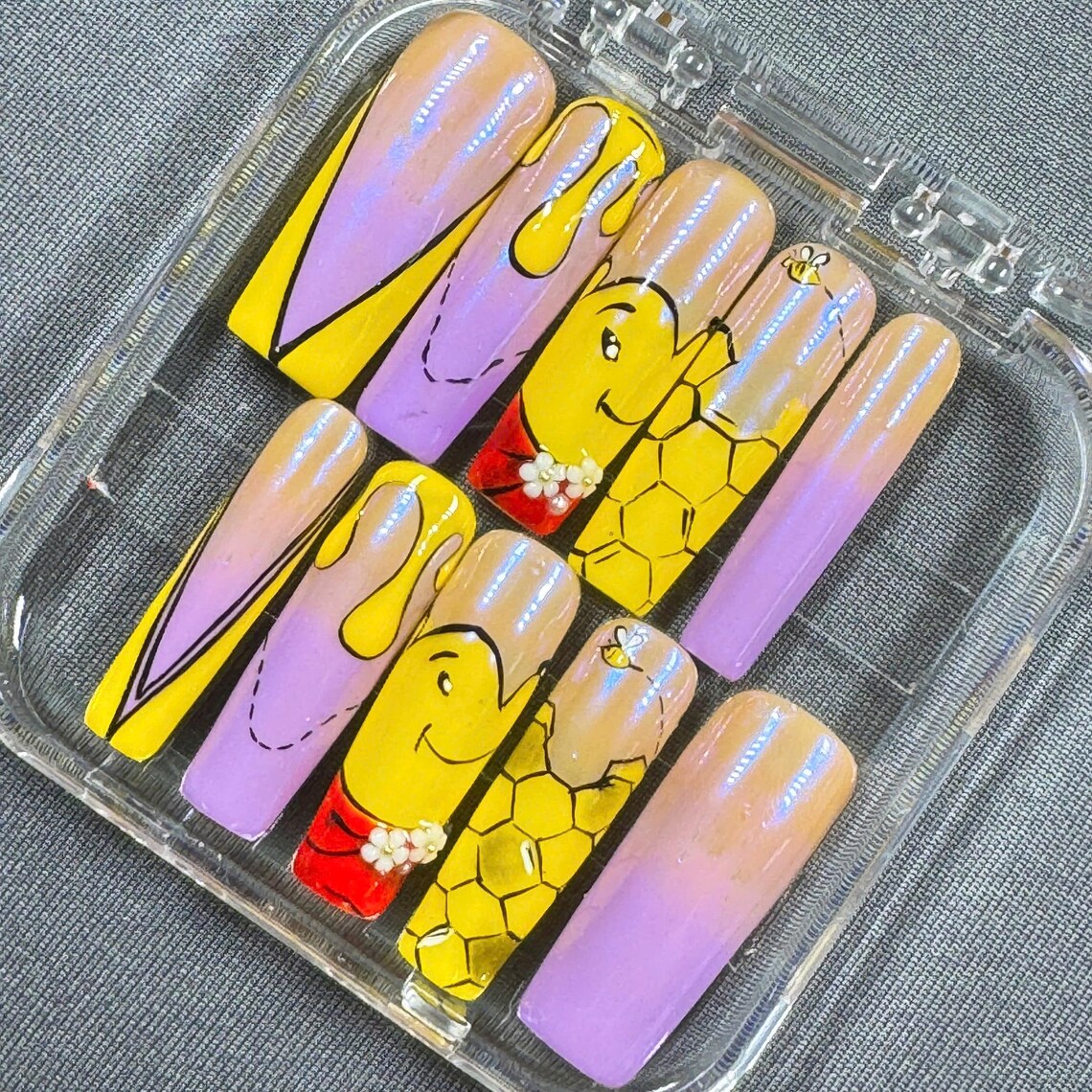 Winnie the Pooh Press-on Nails – Honeycomb, Bee & Cartoon Design With ...