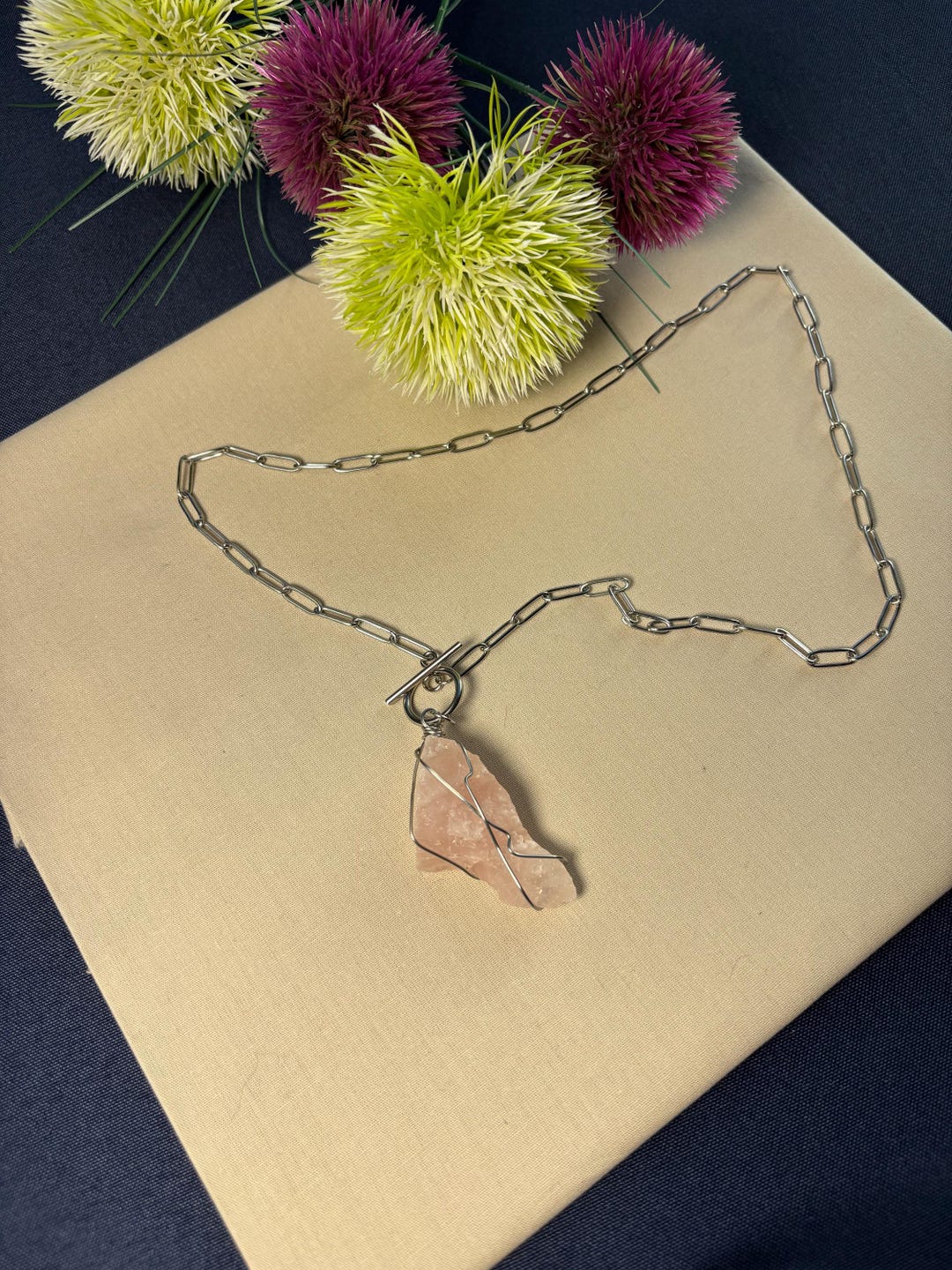 Rose Quartz Necklace From Namibia – Stainless Steel Necklace With ...