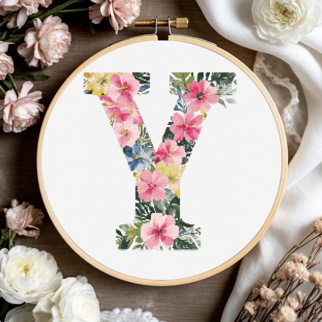 Watercolor Letter Y Cross Stitch Pattern: Floral Monogram (PDF Download ...