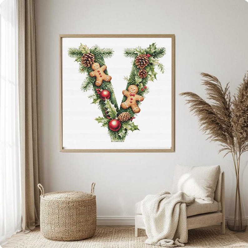 Christmas Letter V Cross Stitch Pattern: Holiday Monogram (PDF Pattern ...