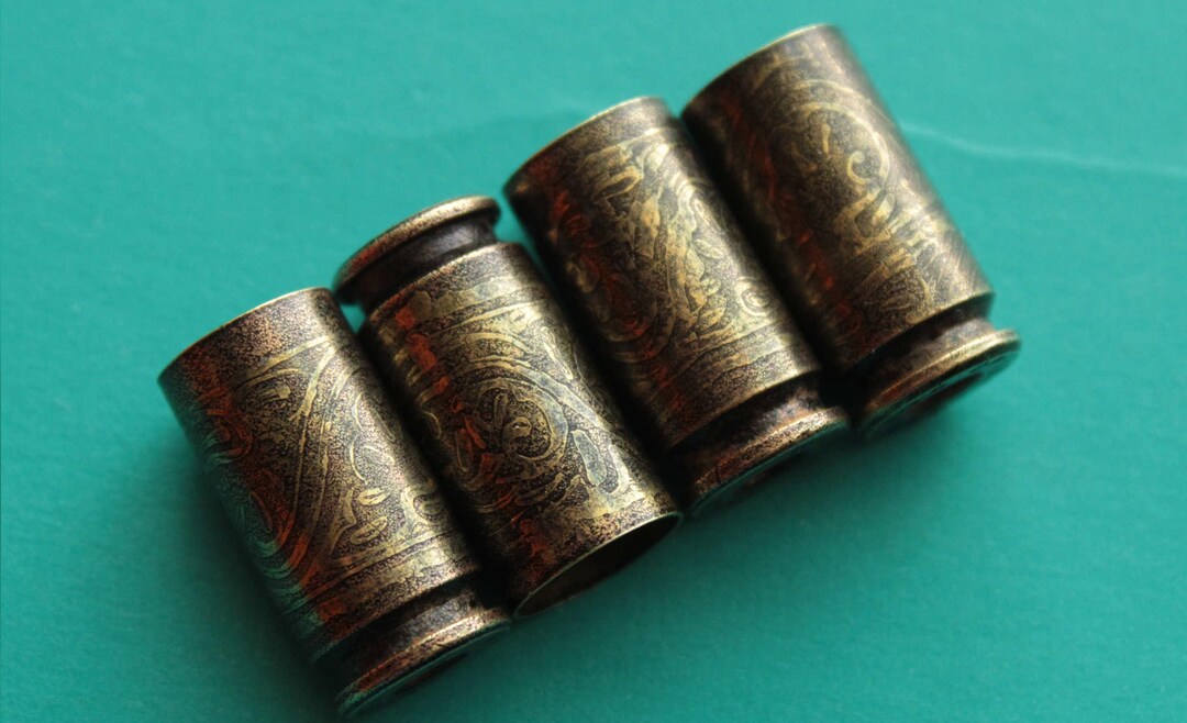 FOUR - 40 Caliber Lightly Etched Brass BEAD CAPS Made From Spent Shells ...