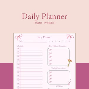 Pink Daily Planner Printable/instant Download | Minimalist Digital Day ...