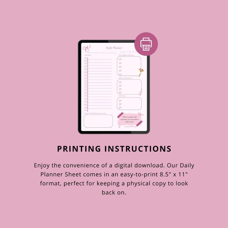 Pink Daily Planner Printable/instant Download | Minimalist Digital Day ...