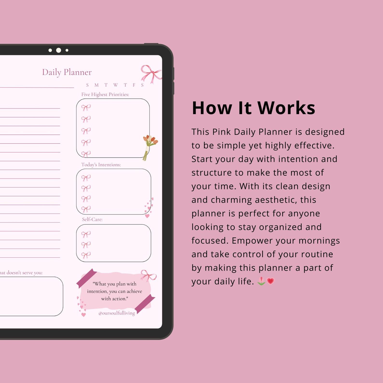 Pink Daily Planner Printable/instant Download | Minimalist Digital Day ...
