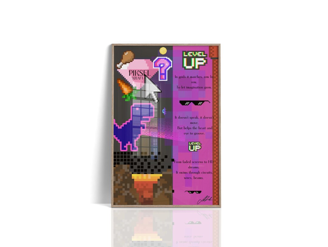 Retro Game-inspired Matte Poster, Pixel Art Décor, Level up Wall Art ...