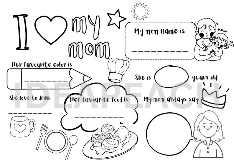Printable I Love My Mum and I Love My Dad Fill in the Blank Coloring ...