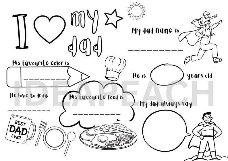 Printable I Love My Mum and I Love My Dad Fill in the Blank Coloring ...