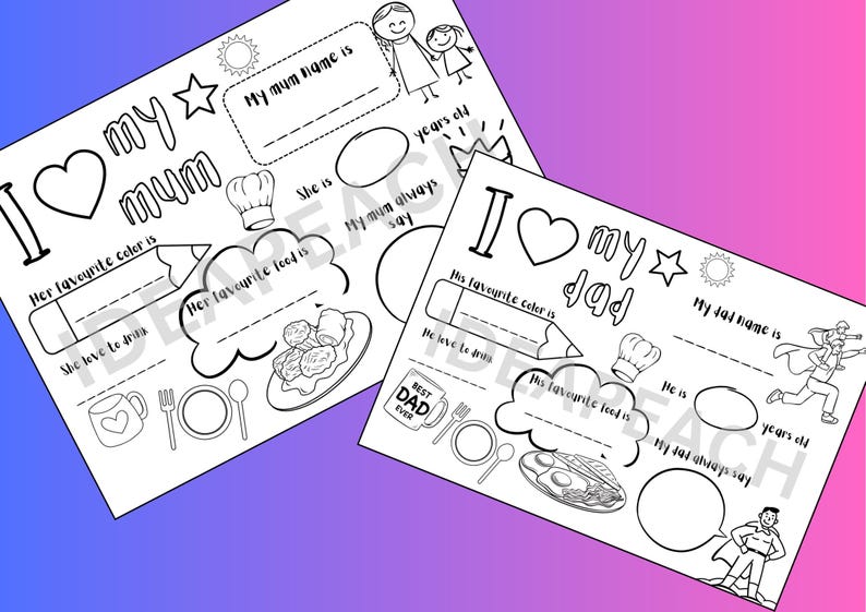 Printable I Love My Mum and I Love My Dad Fill in the Blank Coloring ...