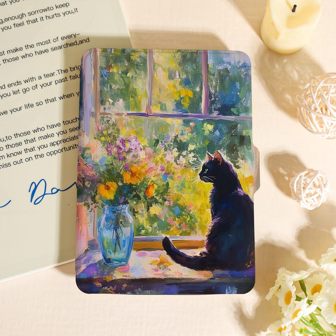 Oil Painting Style Cat & Floral Kindle Case for Kindle Paperwhite 12th ...