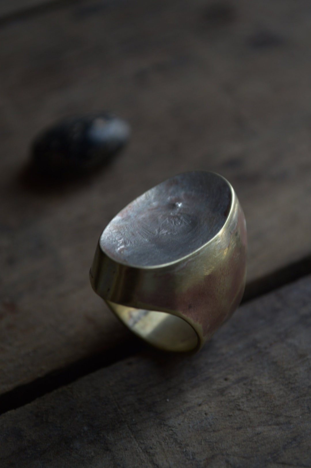 Signet Ring Big Ring Massive Ring Brutalist Ring Unisex Ring Brass and ...