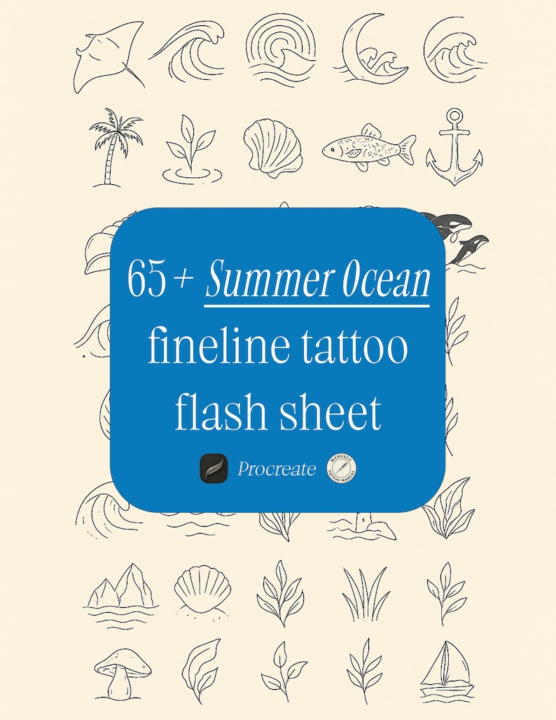 65+ Fineline Ocean Tattoos | Minimalist Summer Tattoo Flash Sheet ...