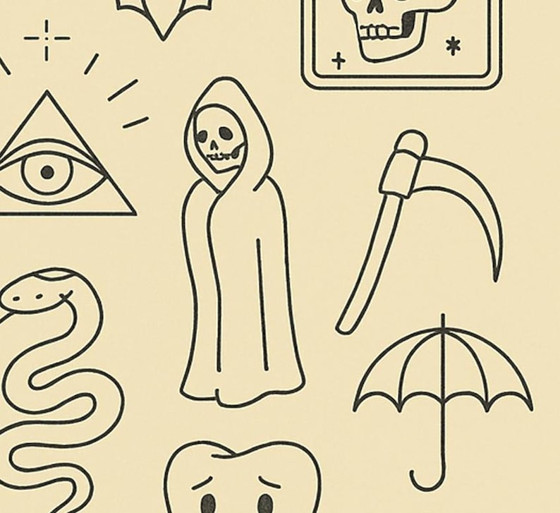 85+ Friday the 13th Flash Tattoos | Fineline Flash Tattoo Sheet | Flash ...