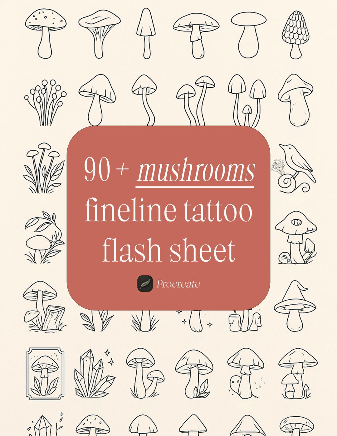 90+ Mushroom Tattoo Designs | Fine Line Flash Sheet Bundle ...