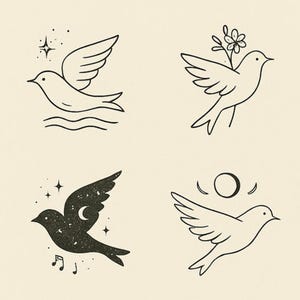 50+ Fine Line Bird Tattoos | Minimalist Flash Sheet | Flying Birds ...