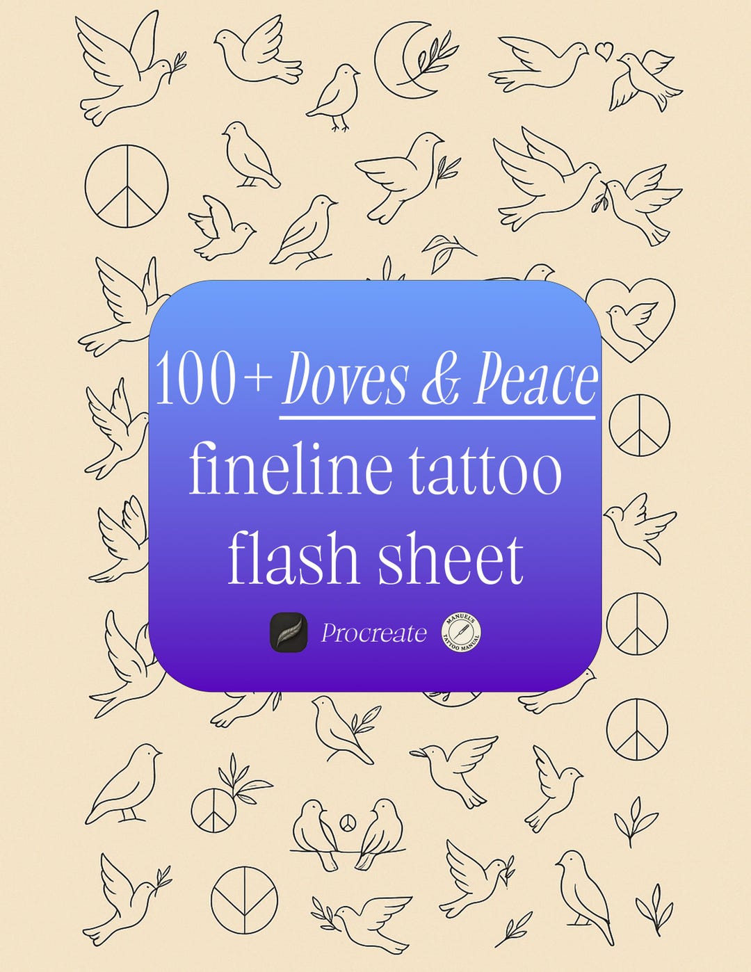 Dove Tattoo Flash Sheet: 100+ Fineline Bird & Peace Designs (digital ...