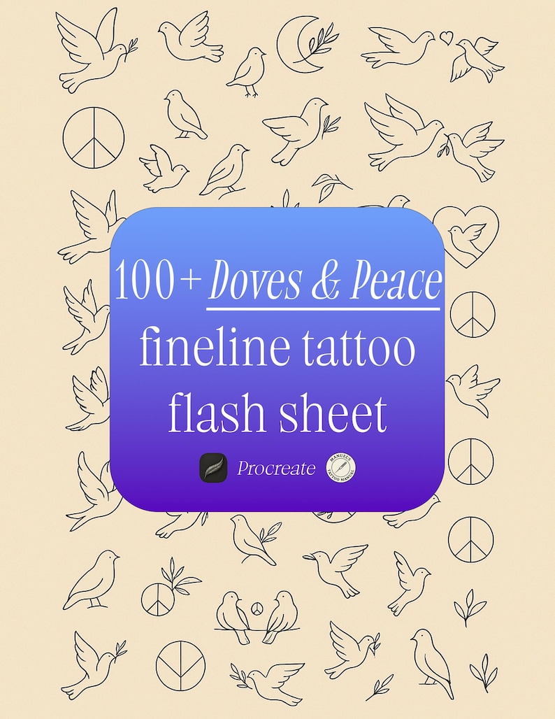Dove Tattoo Flash Sheet: 100+ Fineline Bird & Peace Designs (digital ...