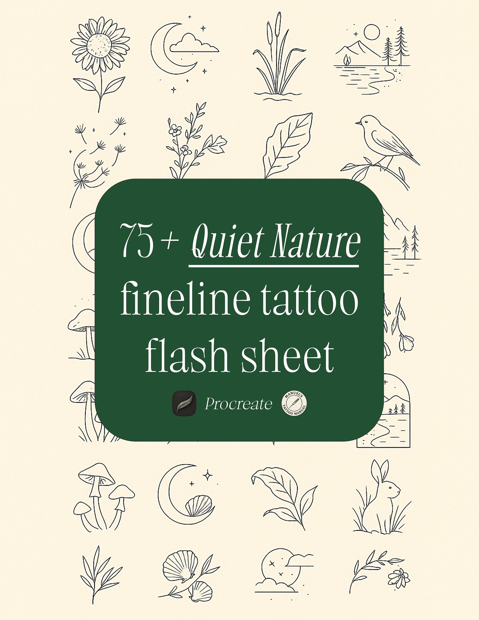 75+ Quiet Nature Tattoos | Fine Line Flash Sheet Bundle | Minimalist ...