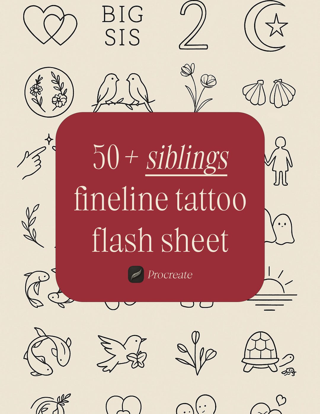 Fine Line Sibling Tattoo Flash Sheet | Minimalist Matching Designs ...