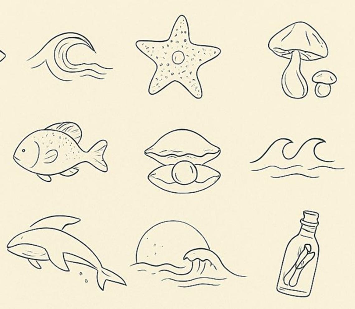 65+ Fineline Ocean Tattoos | Minimalist Summer Tattoo Flash Sheet ...