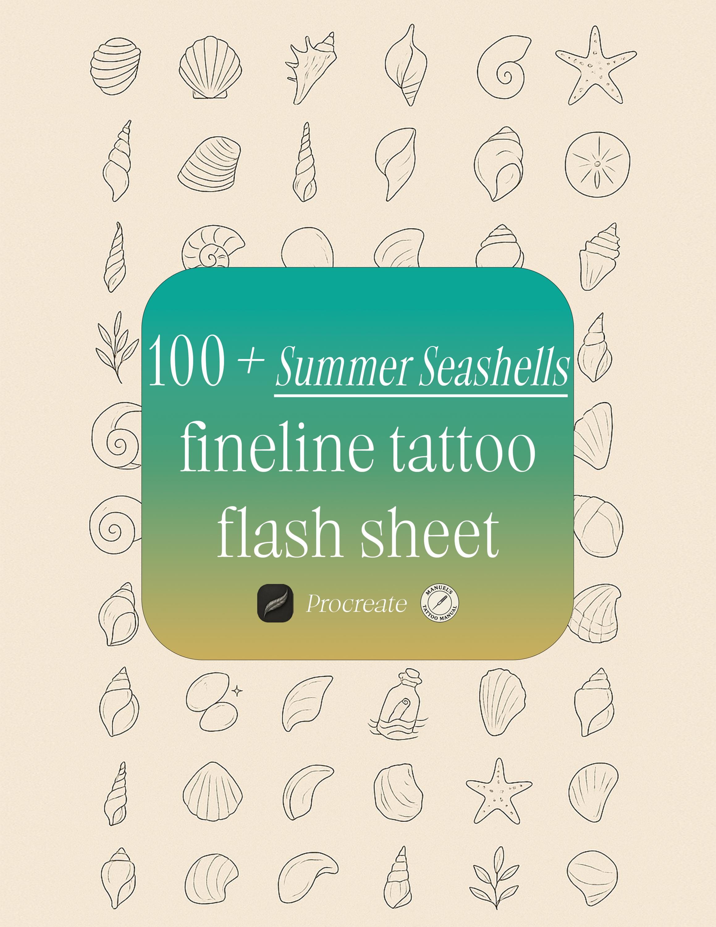 Seashell Tattoo Flash Sheet: 100+ Fineline Beach Designs (digital ...
