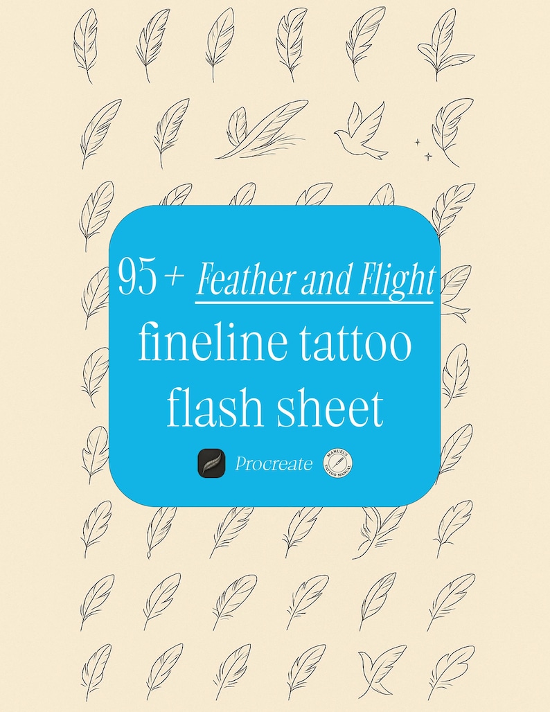 Feather Tattoo Flash Sheet: 95+ Fineline Bird Designs (digital Download ...