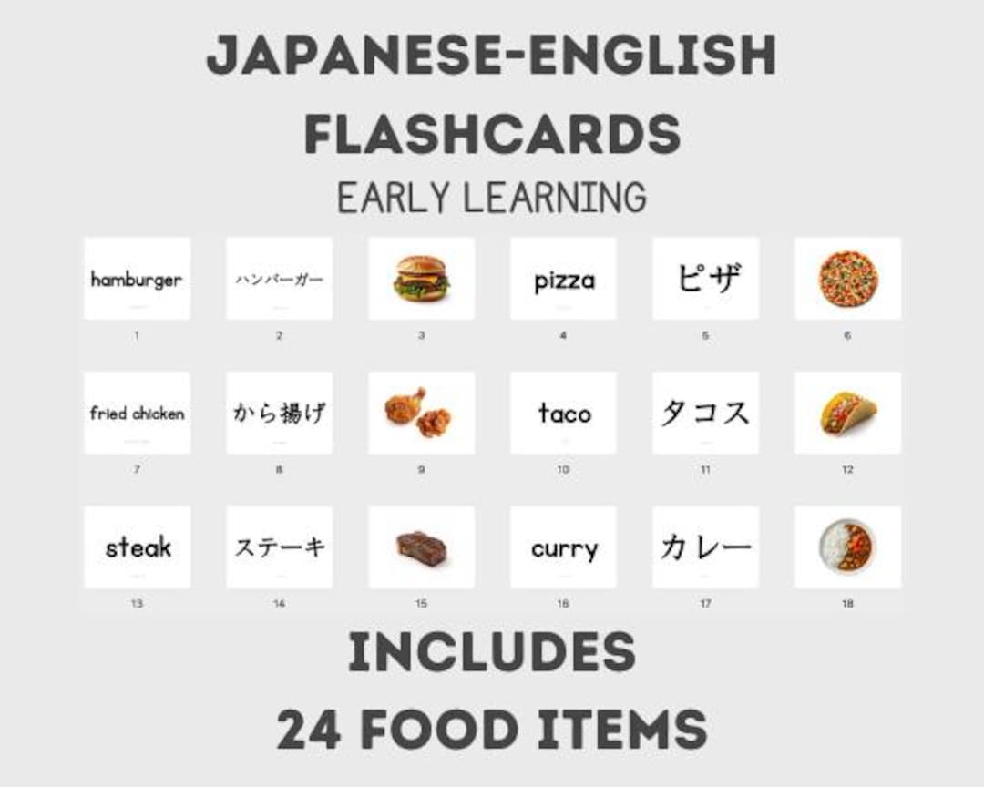Food in English and Japanese | Printable PDF Flashcards - Etsy