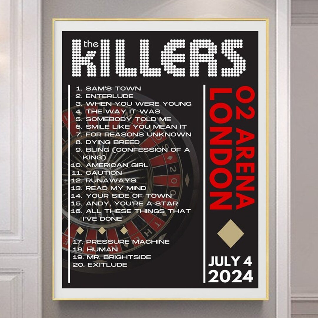 The Killers 2024 UK Setlist Poster Print London, Dublin, Glasgow ...