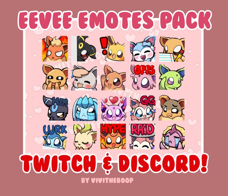 20 Cute Eevee Pokemon Emotes for Twitch and Discord Big PNG Pack - Etsy